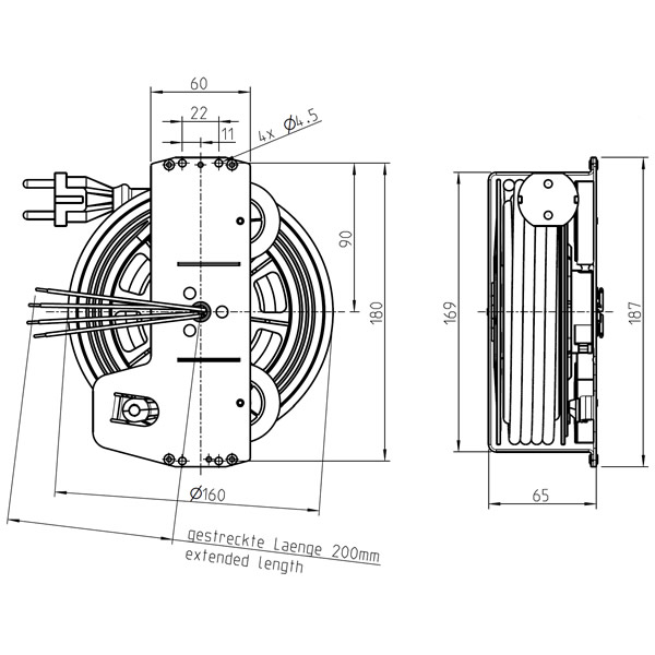 Kabelaufroller für Geräteeinbau